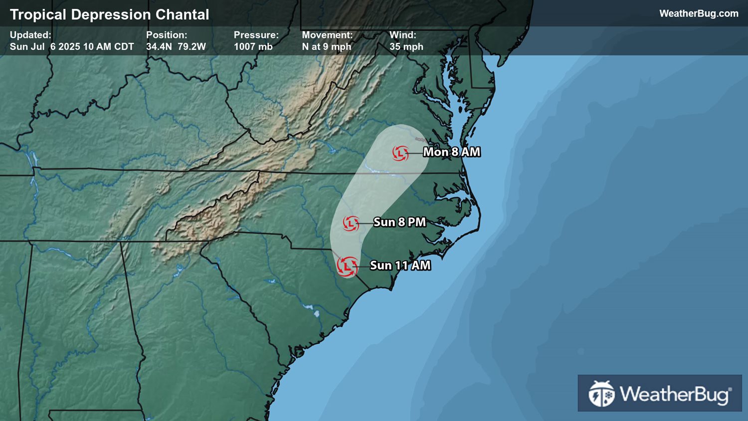 Chantal Rapidly Weakening After Early Morning Landfall | WeatherBug ...